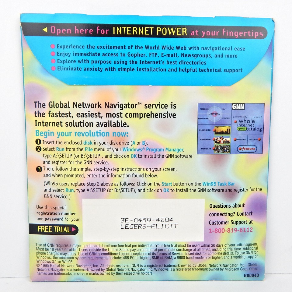 1995 GNN Global Network Navigator Floppy disk mailer, new in original package | eBay