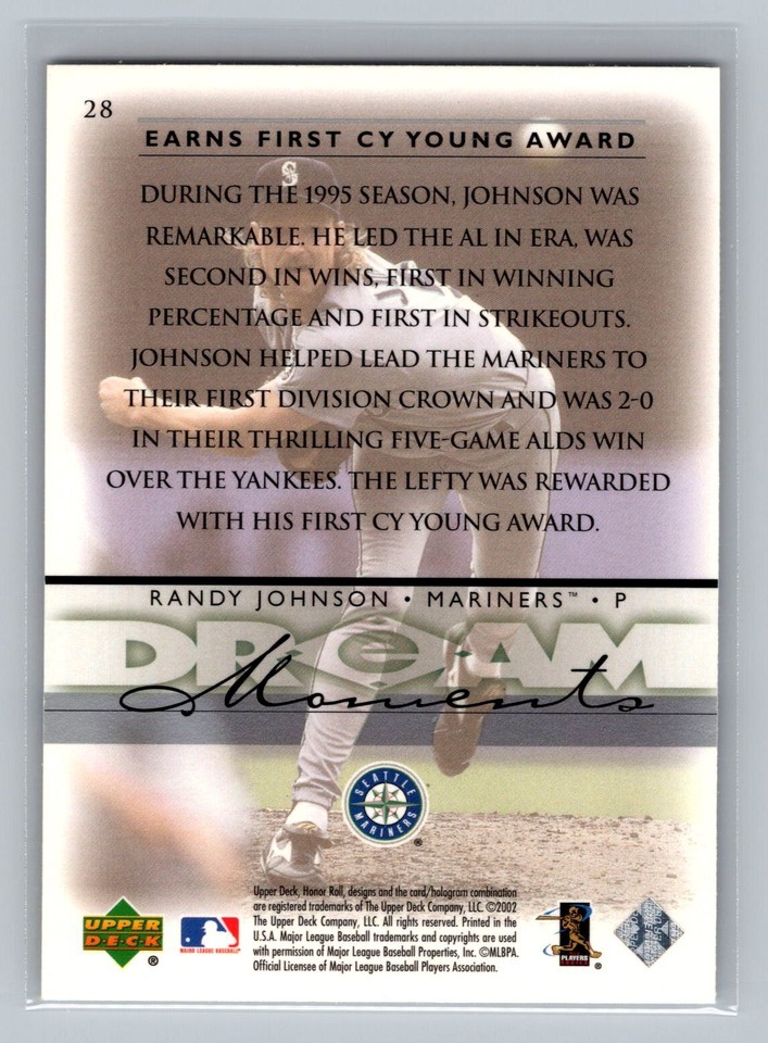 Randy Johnson 2002 Upper Deck Honor Roll #28 Seattle Mariners Baseball ...