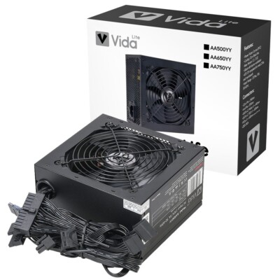VIDA Black PSU Power Supply 500W/650W/750W Computer Desktop PC ATX ...