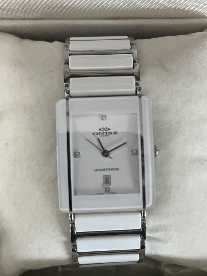 Womens ONISS Paris White Ceramic Watch ON608-L Sapphire Crystal Diamond ...
