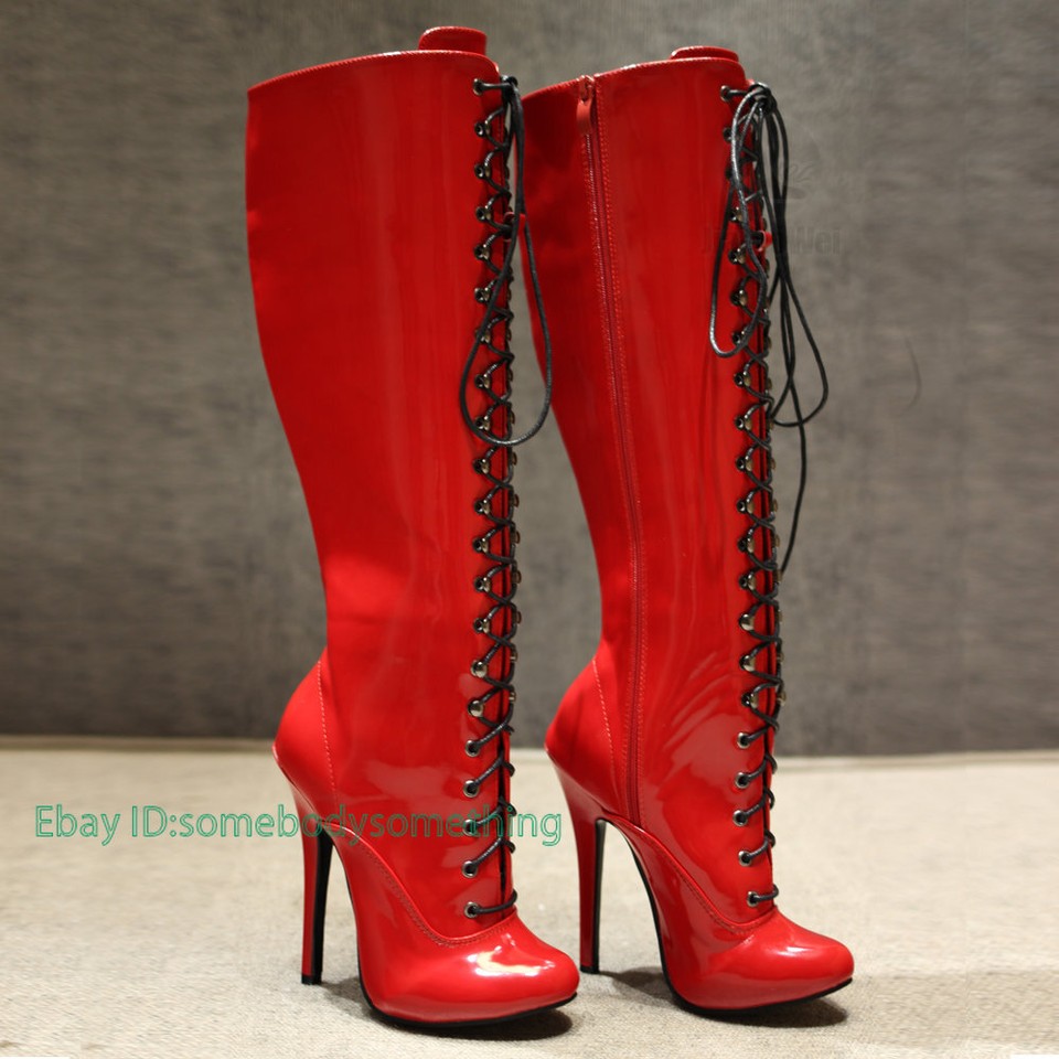 14cm Womens Knee Heel Dancer Show Lace Up Boot High Heel Stilettos ...