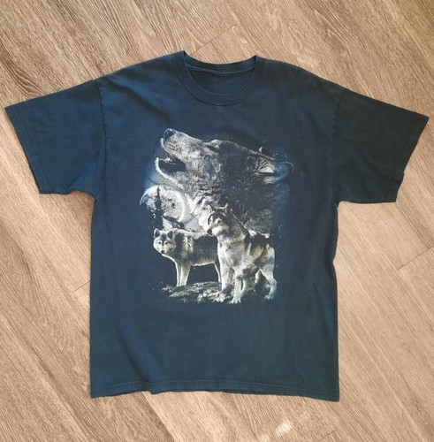 The Three Wolves and the Moon Double Sided Graphic Print T-Shirt (Large ...