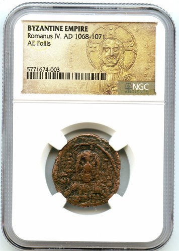 1068 AD Byzantine Empire Bronze AE Follis Romanus IV, Jesus Obverse ...