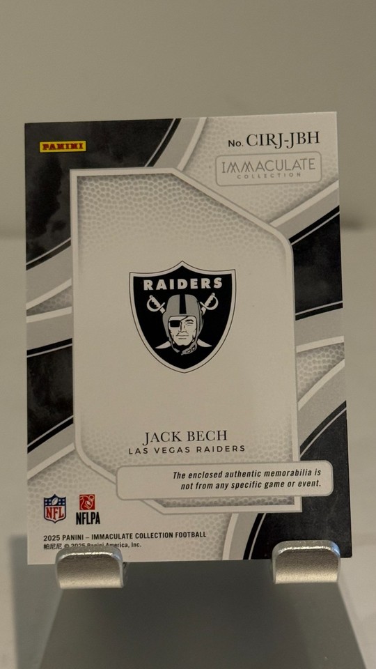Jach Bech 2025 Panini Immaculate Clearly Rookie Jersey Patch Raiders ...
