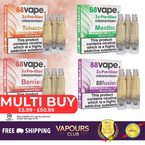 88Vape 3x Pack Pre Filled Eliquid Clearomizer Capsules Nic Salt | 12 ...