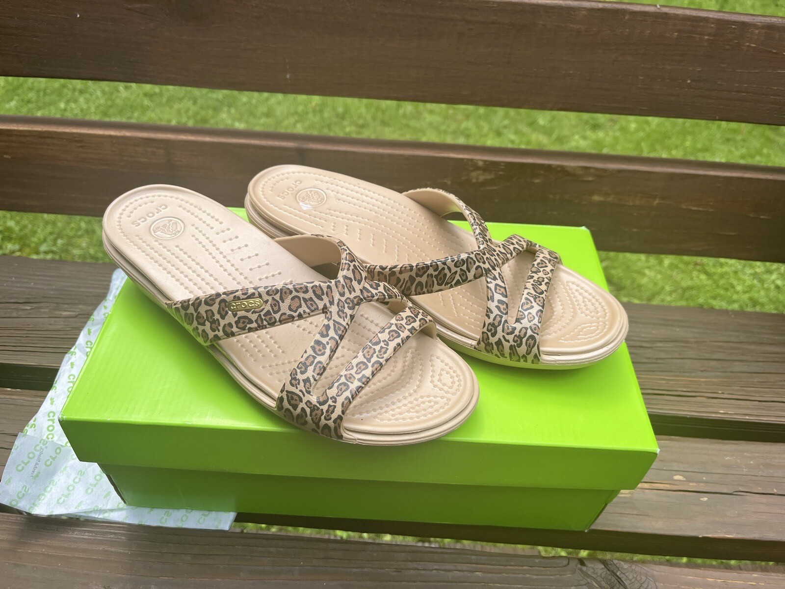 Crocs Patricia Leopard Print Wedge Strappy Sandals Wo… - Gem