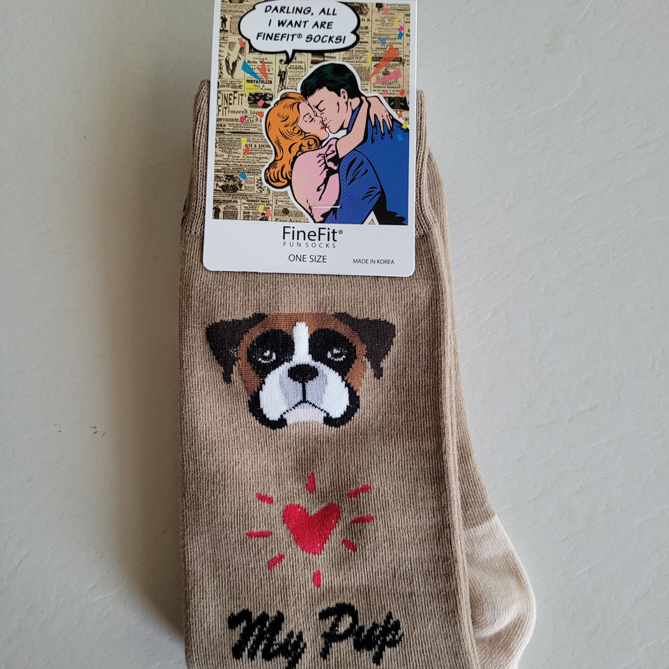 BOXER Dog Socks Fun Novelty Dress Casual Unisex SOX FineFit One Size ...