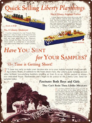 1929 Liberty Playthings Toy Boats Airplane Carrier Liberty Metal Sign ...