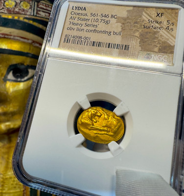 LYDIA STATER HEAVY WEIGHT WORLD'S 1ST GOLD COINAGE CROESUS 561BC NGC XF ...