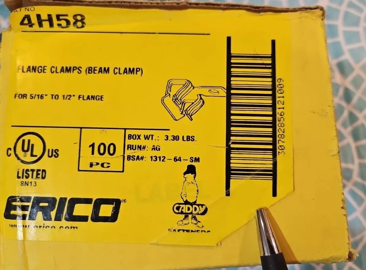 Erico Caddy 4H58 Flange Clamp BEAM (Pack of 100) For 5/16" To 1/2" Open ...