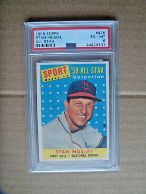 Stan Musial 1958 Topps Sport All Star graded PSA 6 #476 vintage high ...