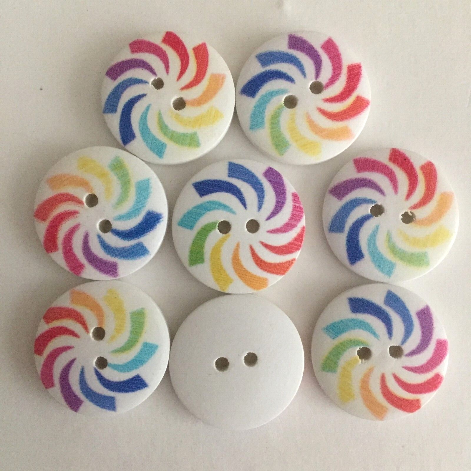 Wooden mixed buttons 23mm packs of 20 flowers rainbow bubbles sewing ...