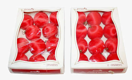 23 VTG Pyramid Red Satin Ball Christmas Ornaments Sheen Styrofoam w ...