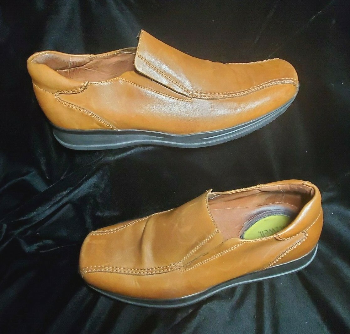 FITZWELL Men's Brown Leather Slip On Loafer Shoes Square Toe SZ 10 M | eBay