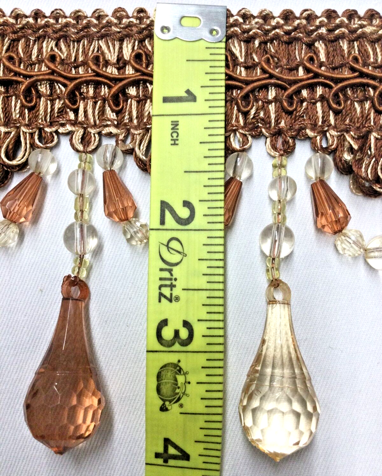 (Sold by The Yard) 4” Tear Drop Beaded Trim Fringe Gimp Top/Copper ...