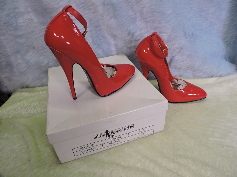 NOS Highest Heel Collection red patent w/ buckle heels. Size Womens 9.5 ...