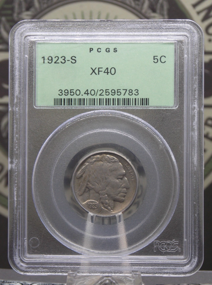 1923 "S" Indian Head BUFFALO Nickel 5c PCGS XF40 #783 OGH Old Green ECC ...