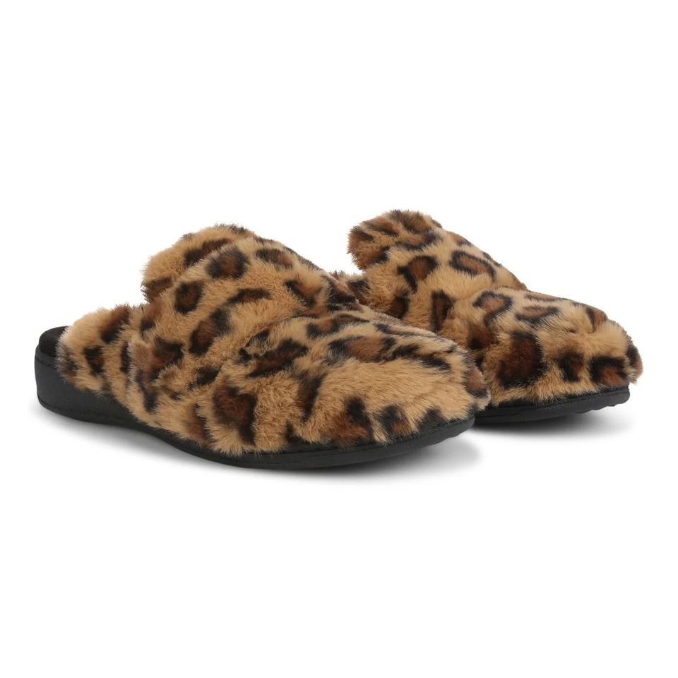 VIONIC Gemma II Mule Slippers New Full Size, Brown Leopard Print Fur ...