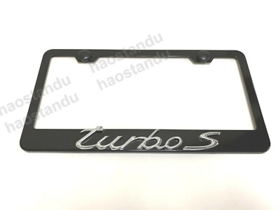 1x "TURBO S" 3D Emblem BLACK Stainless License Plate Frame RUST FREE ...