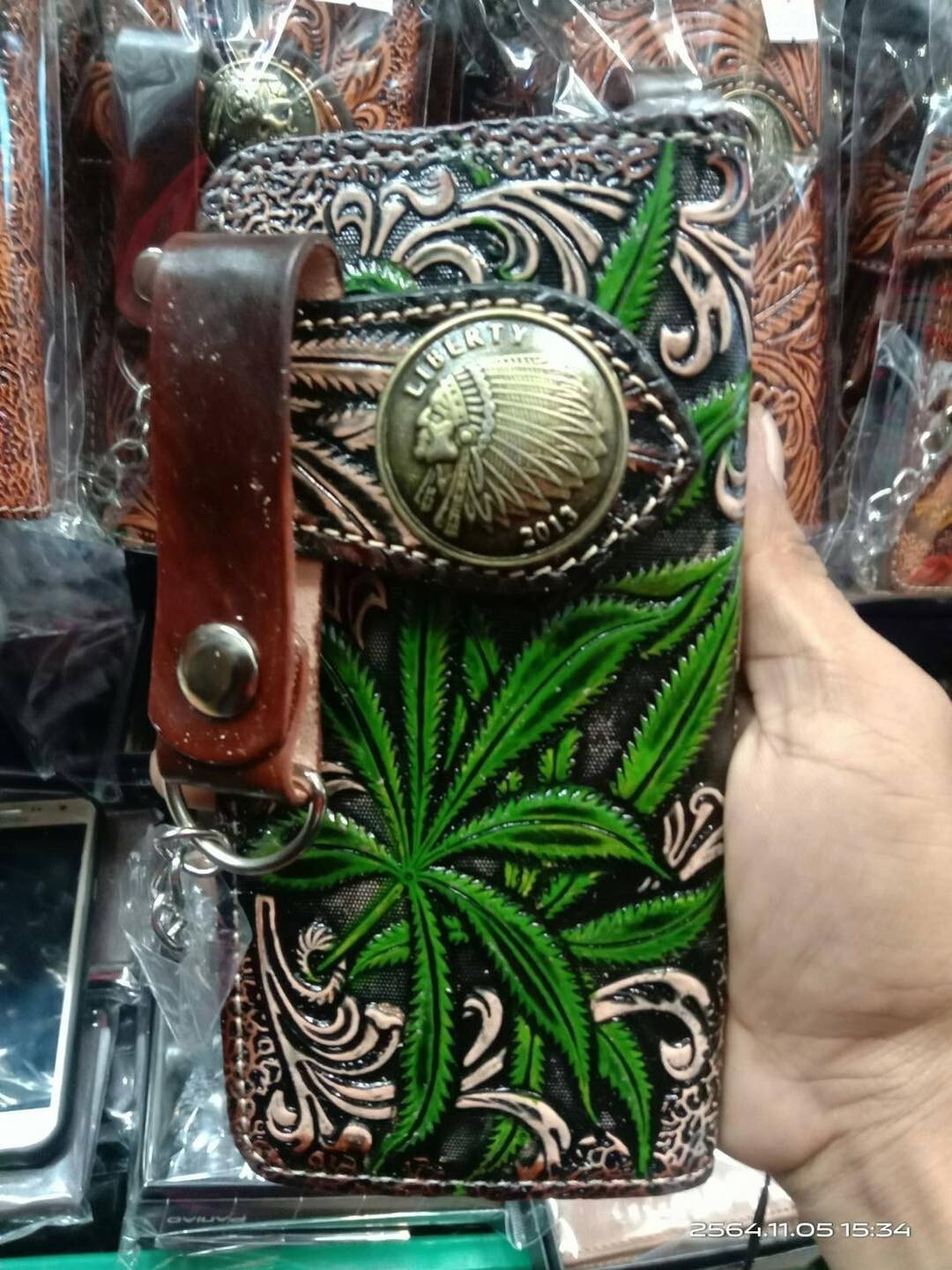 Weed Carved Wallet Handmade Cowboy Wallet Mens Bifold Wallet Chain Gift ...