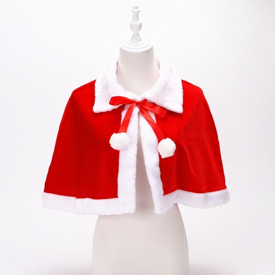 Women Girls Kids Christmas Cape Thicken Velvet Warm Red Short Santa ...