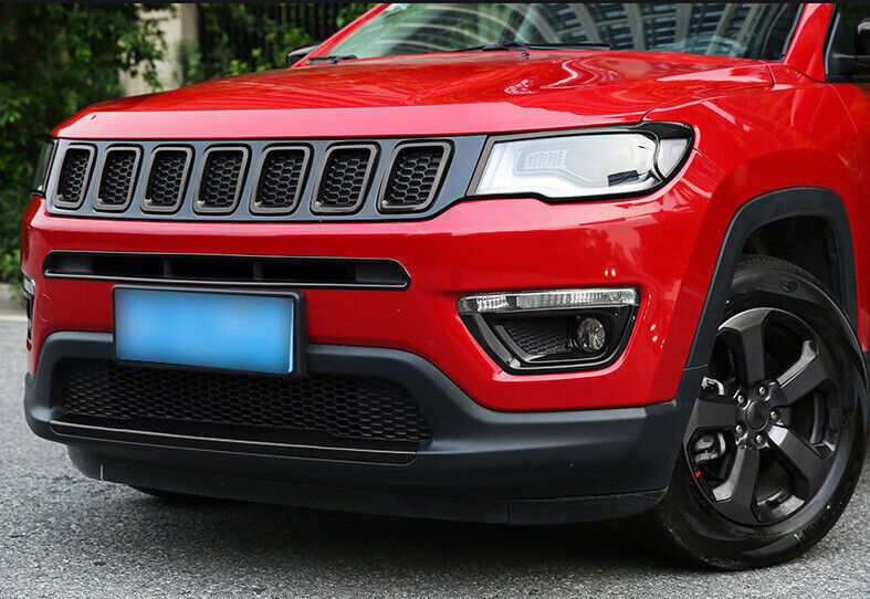 Black Golssy Front Fog Lamp Light Strip Trims 2pc Fit For Jeep Compass ...