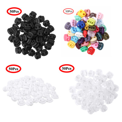 50x Toggle Double Holes Spring Loaded Elastic Rope Cord Locks Clip Ends ...