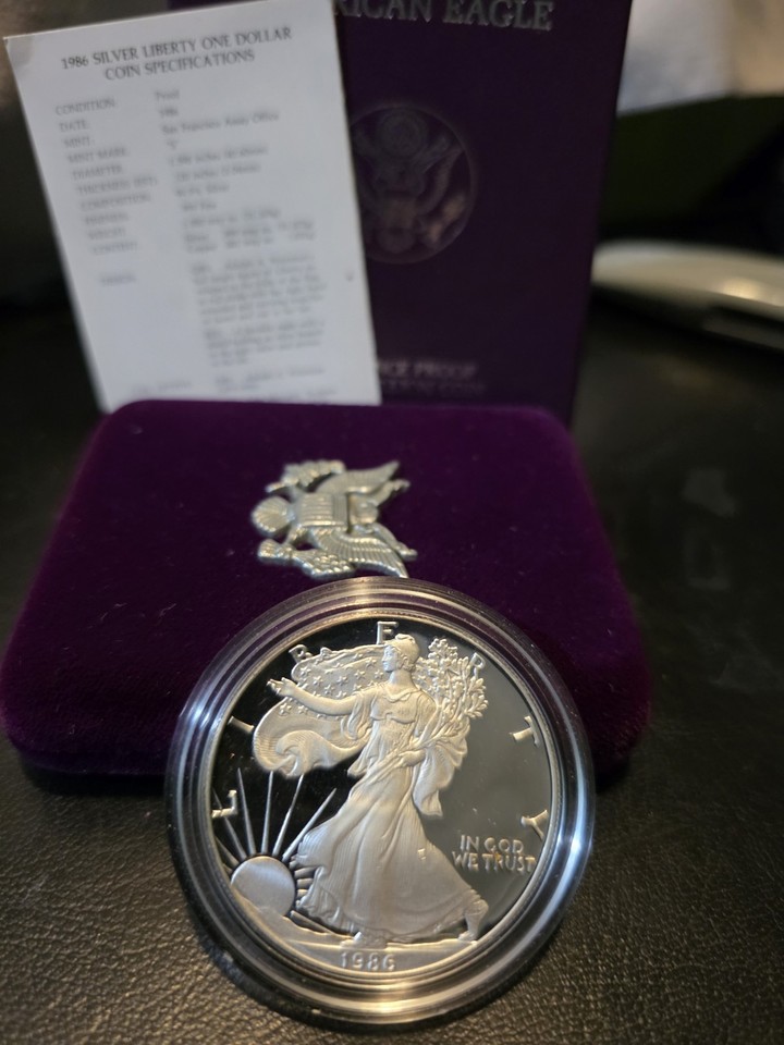 2 Oz Silver, 1986-S Proof Liberty Walking (Box) + 2002-P Rev Proof ...