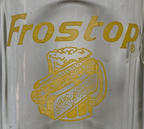 FROSTOP ROOT BEER CLEAR GLASS MUG, YELLOW PAINTED LOGO, 6" HIGH, VINTAGE | eBay