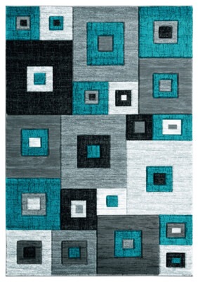 Blue Boxes Squares Blocks Cubes Contemporary Area Rug Geometric 2050 ...