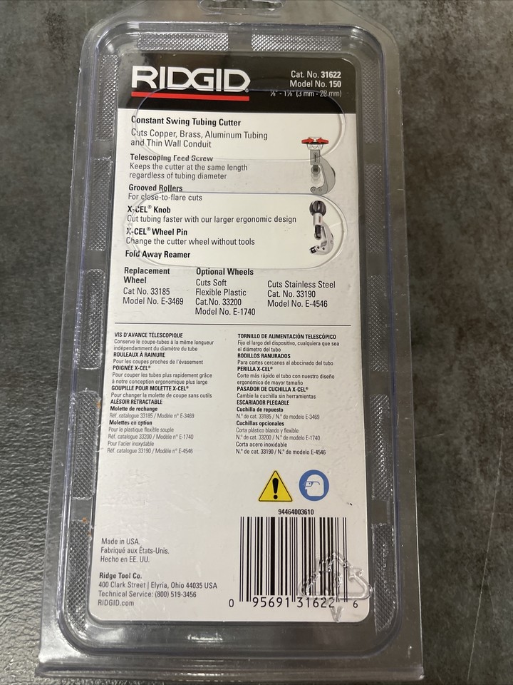 Ridgid 31622 150 1/8”- 1 1/8” Constant Swing Tubing Cutter - BRAND NEW ...