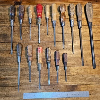 Old SCREWDRIVERS Wood Handle ANTIQUE VINTAGE Cabinetmakers Tools Size ...
