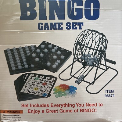 NEW!! BINGO GAME SET Metal Cage W/Plastic Masterboard 75 Numbered BINGO ...