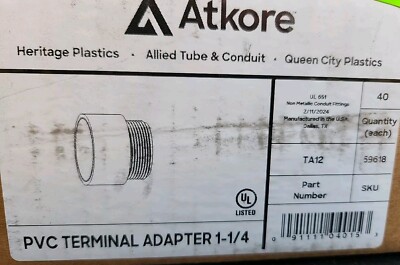 (40 Pack) Atkore Pvc Terminal Adapter 1-1/4", TA12, 59618 | eBay