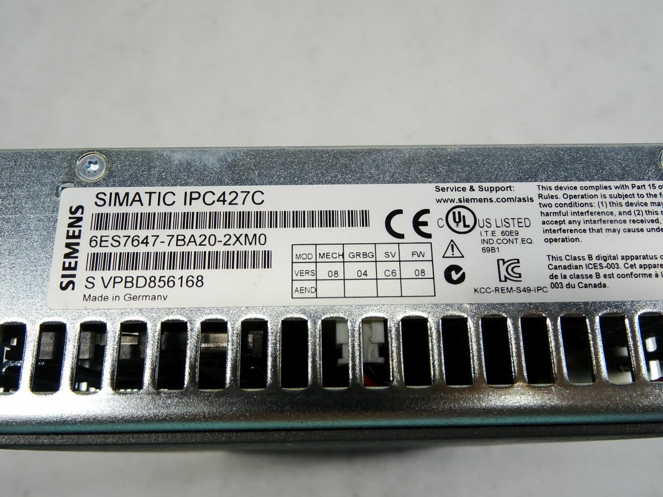 Siemens Simatic Microbox PC IPC427C 6ES7647-7BA20-2XM0 / 6ES7 647-7BA20 ...