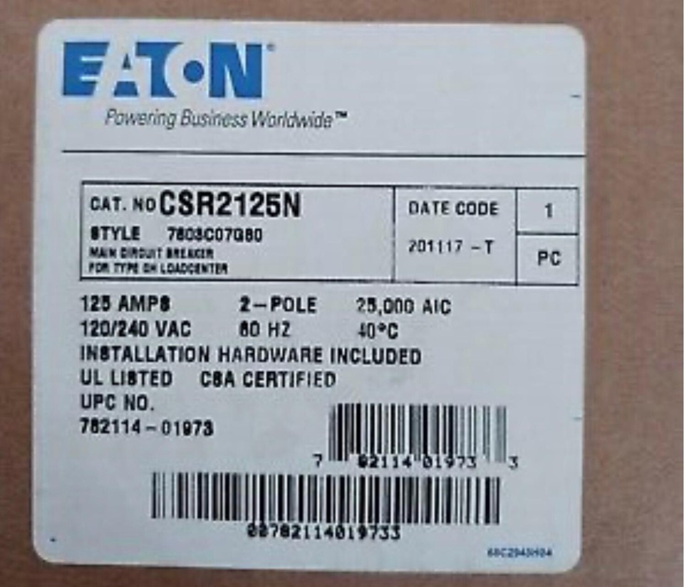 Eaton CSR2125N 2 Pole 125 Amp Main Breaker | eBay