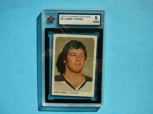 1973/74 QUAKER OATS WHA HOCKEY CARD #11 GERRY PINDER KSA 8 NM/MINT ...