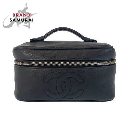 CHANEL Vintage Coco Mark Black Black Caviar Skin Handbag Vanity Bag ...