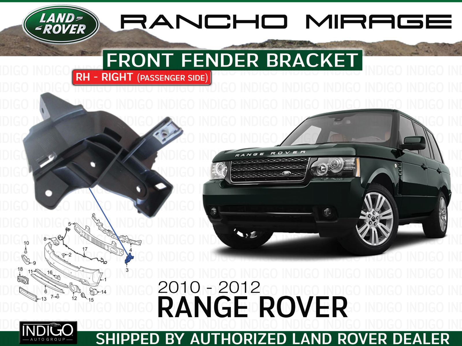 LAND ROVER FRONT FENDER BRACKET RH RANGE 10-12 LR011467 OEM | eBay