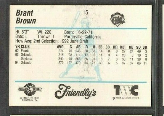 1995 Fleer Procards #15 Brant Brown Orlando Cubs Baseball Signed ...