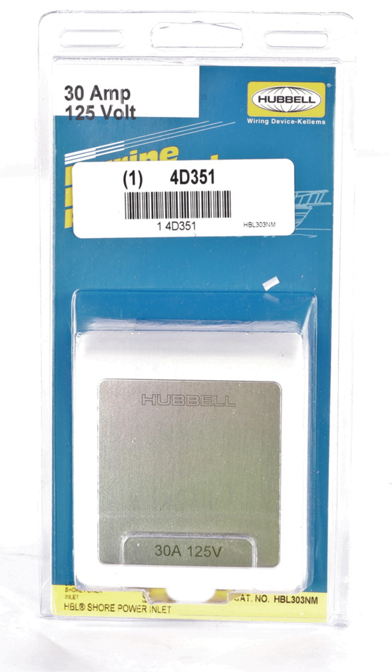 New HBL303NM Hubbell Electric 125 Volt, 30 Amp. Bulkhead Inlet Plug W ...
