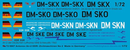 Peddinghaus-Decals 1/72 0907 Antonov An-2 Decal Set DDR Civil Aircraft ...