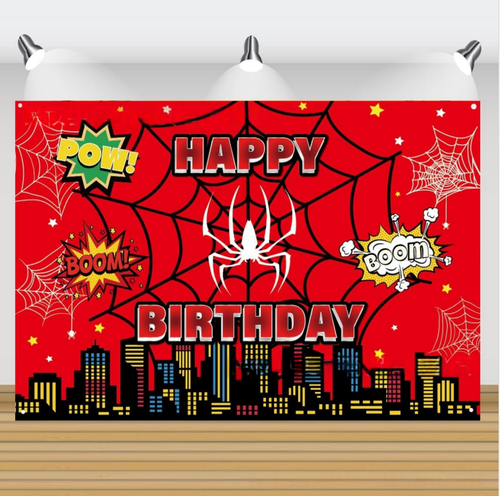 Red Spider Web Backdrop Cityscape Birthday Photo Banner Background ...