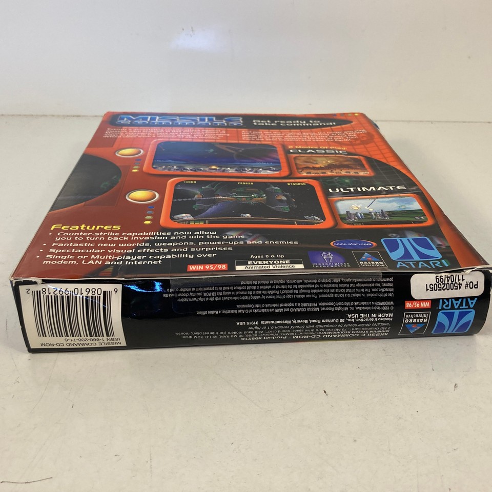 Missile Command PC Big Box CD Game Atari 1999 Made for Windows 95 98 ...