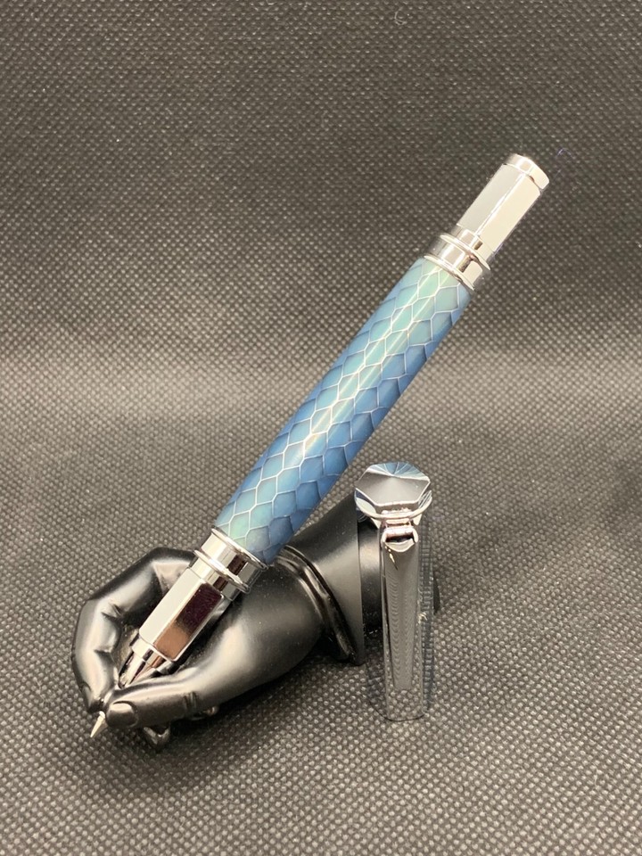 Magnetic Vertex Pen in Chrome finish w/Blue Honeycomb pen blank, Free S ...
