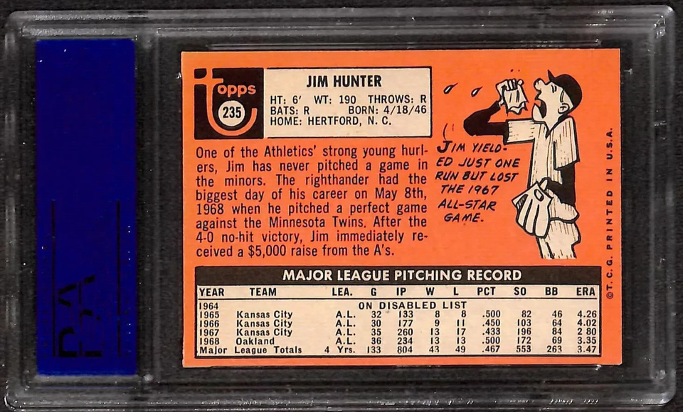1969 Topps Baseball Cards #235 Jim Catfish Hunter HOF Oakland A's PSA 8 ...
