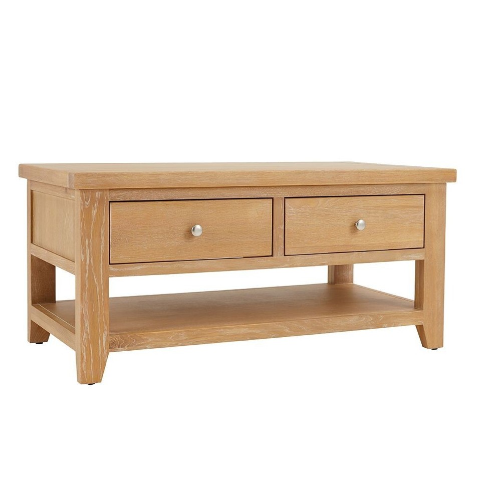 Cheshire Limed Oak 2 Drawer Coffee Table with Shelf- Living Room ...