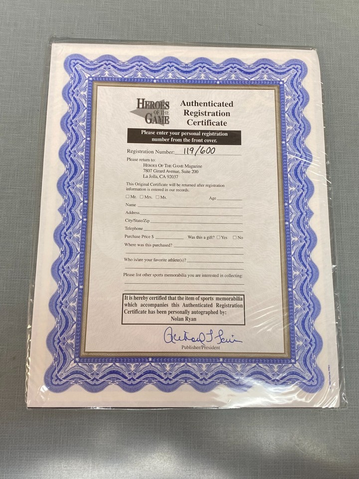 Nolan Ryan Heroes Of The Game Autographed Photo W/COA 119/600 | eBay