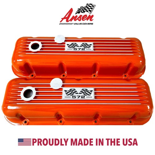 Big Block Chevy 572 Valve Covers, Flag Logo, Classic Finned, Orange ...