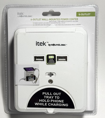 Itek 6-Outlet Wall-Mounted Power Center with Dual USB Ports & Device ...
